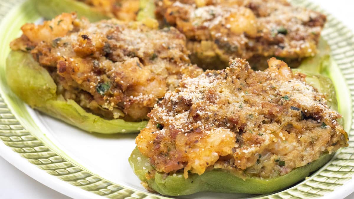 Stuffed Mirliton with Ham and Shrimp | First...you have a beer